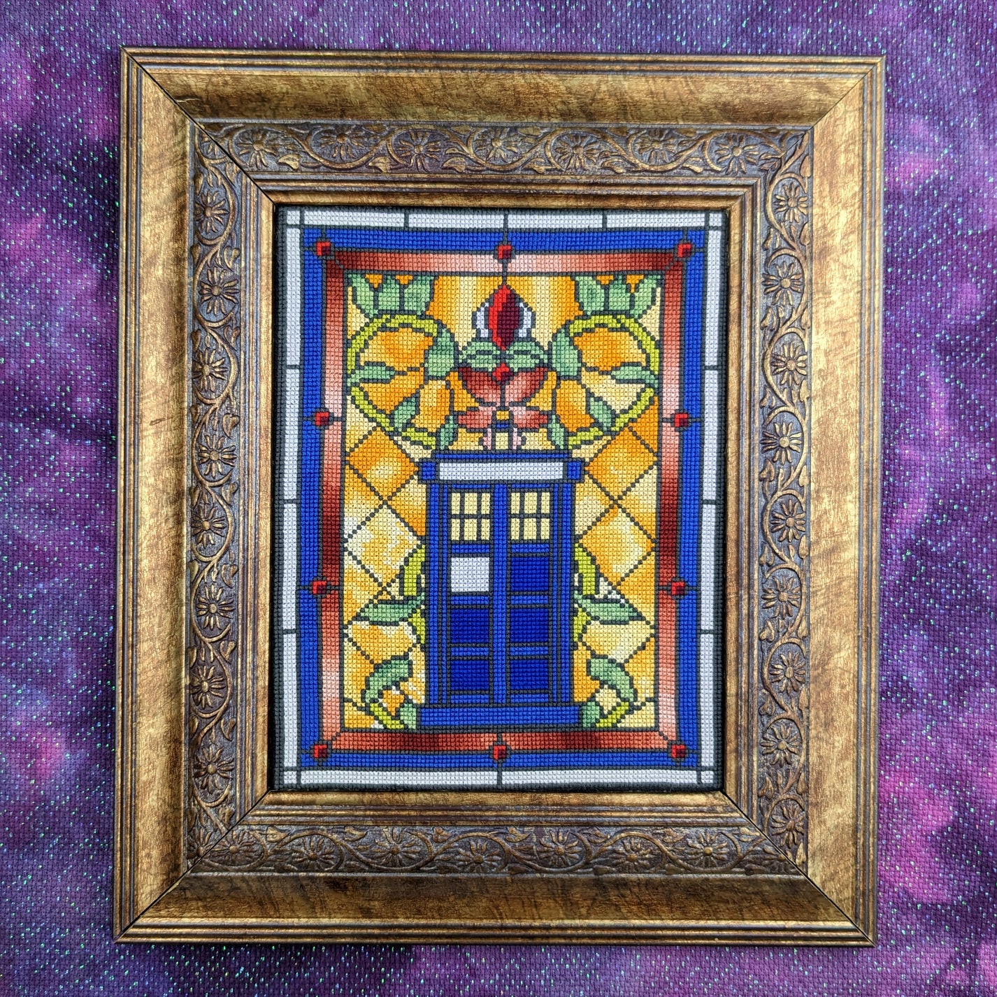 Stained Glass style TARDIS-inspired cross stitch PRINTED pattern (US s ...